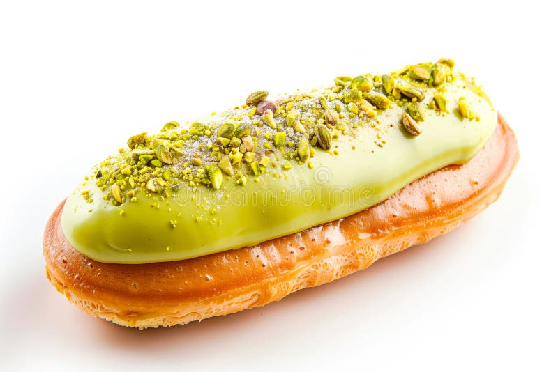 Delicious Pistachios Eclair Topped with Nuts on a White Background ...
