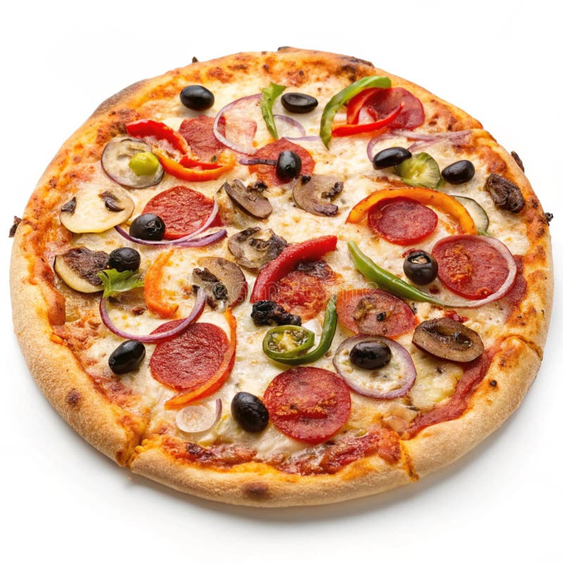 Delicious Pizza with Assorted Toppings Isolated on White Background ...