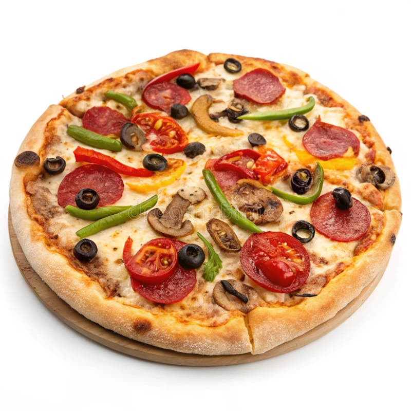 Delicious Pizza with Assorted Toppings Isolated on White Background ...