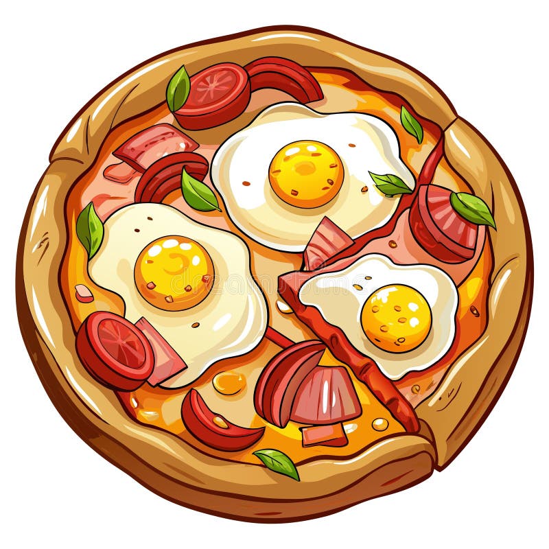 Delicious Pizza with Bacon and Egg Isolated, Set Stock Vector ...