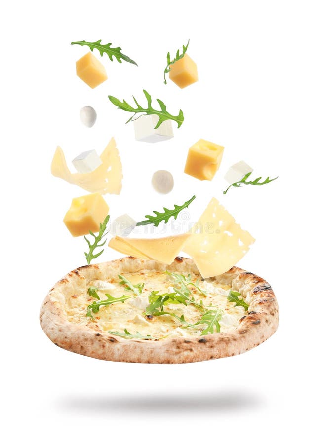 Delicious Pizza with Flying Ingredients on Background Stock Image ...