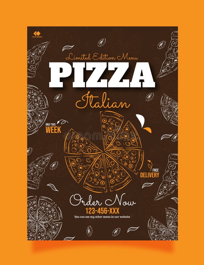 Delicious Pizza and Food Menu Flyer Template with Hand Drawing Stock ...