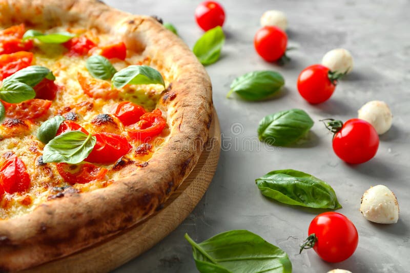 Delicious Pizza on Grey Background Stock Photo - Image of closeup ...