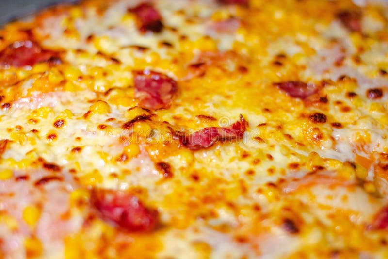 Delicious Pizza with Ham and Bacon Stock Photo - Image of cheese ...