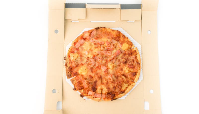 Pizza Inside Open Box on Tall Stack of Delivery Boxes Stock Image ...