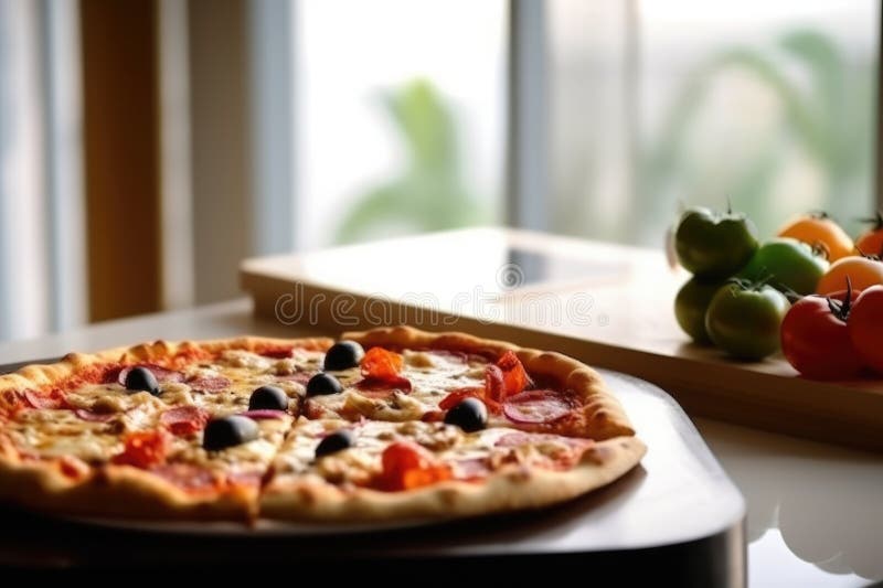 Delicious Pizza on Restaurant Table, Near Window , AI Generated Stock ...