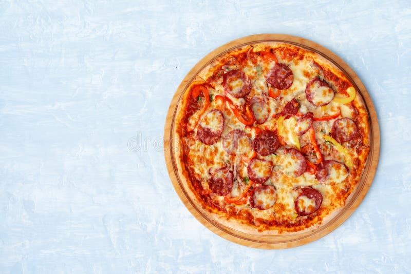 Delicious Pizza with Sausages on Gray Background Stock Photo - Image of ...