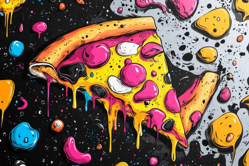 Delicious Pizza Slice with Dripping Cheese and Colorful Toppings on a ...