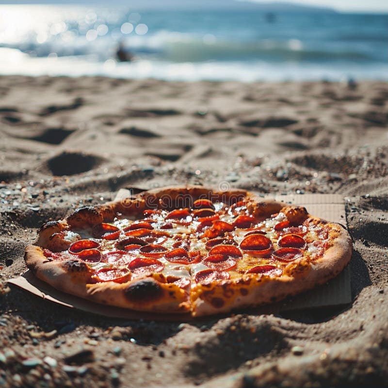Delicious Pizza on a Sunny Beach, Perfect for a Relaxing Picnic Stock ...