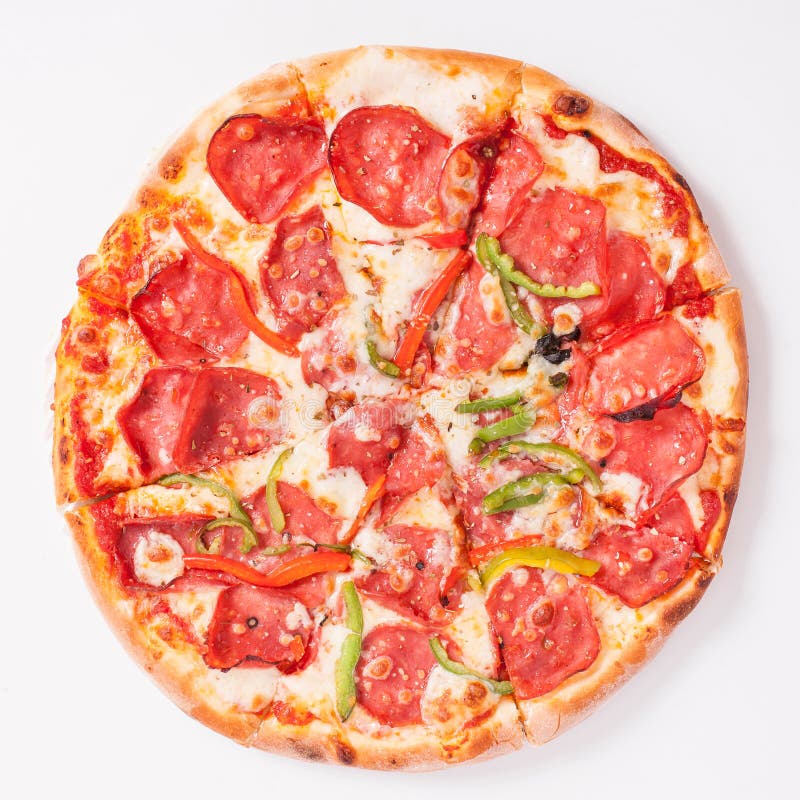 Delicious Pizza from Top View Stock Image - Image of salami, background ...