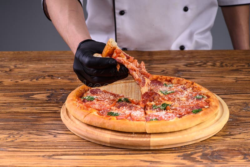 Pizza on a Wooden Table for the Menu1 Stock Photo - Image of tasty ...