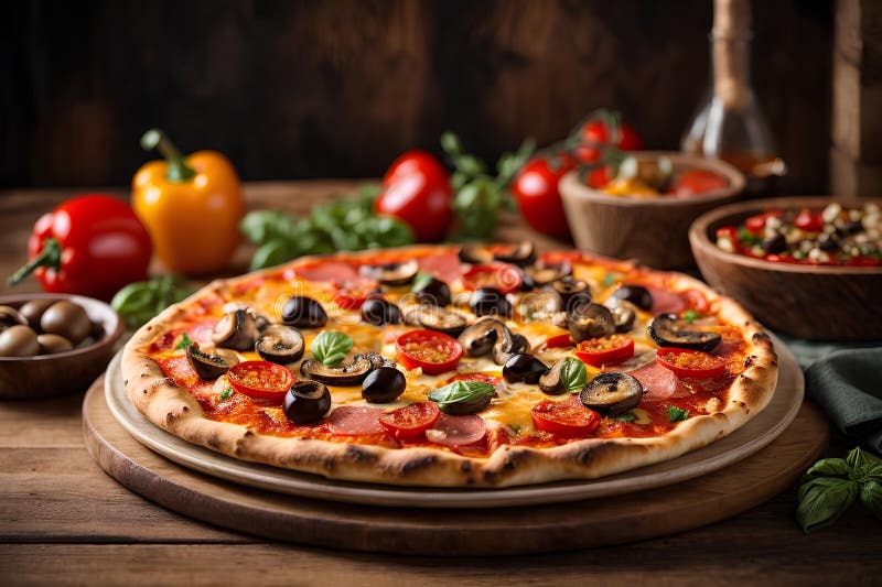 Delicious Pizza on Wooden Table Perfectly Plated Delight Stock Image ...