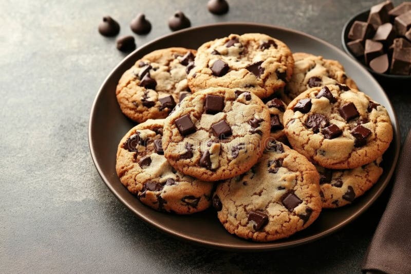 Delicious Plate of Chocolate Chip Cookies on Rustic Table Stock Photo ...