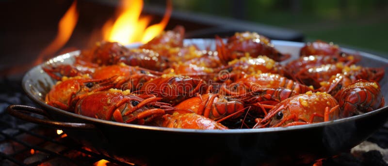A Delicious Plate of Crayfish Being Cooked Over an Open Fire Generated ...