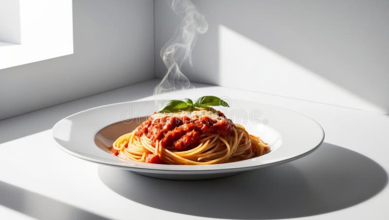 A Delicious Plate of Spaghetti with Tomato Sauce Basil and a Sprinkle ...