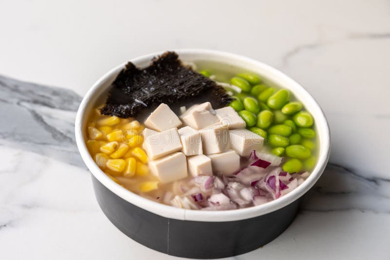 Delicious Poke Bowl with Beans and Corn Served on the Marble Table ...