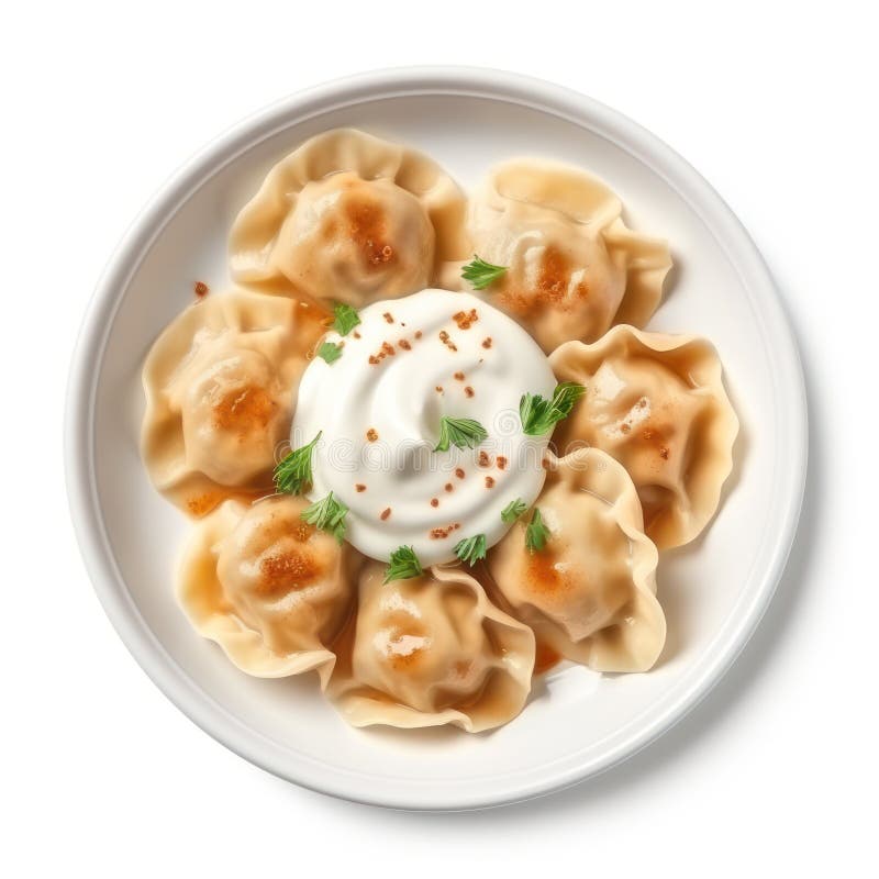Delicious Polish Pierogi with Sour Cream on a Plate. Stock Illustration ...