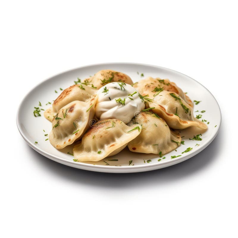 Delicious Polish Pierogi with Sour Cream on a Plate. Stock Illustration ...
