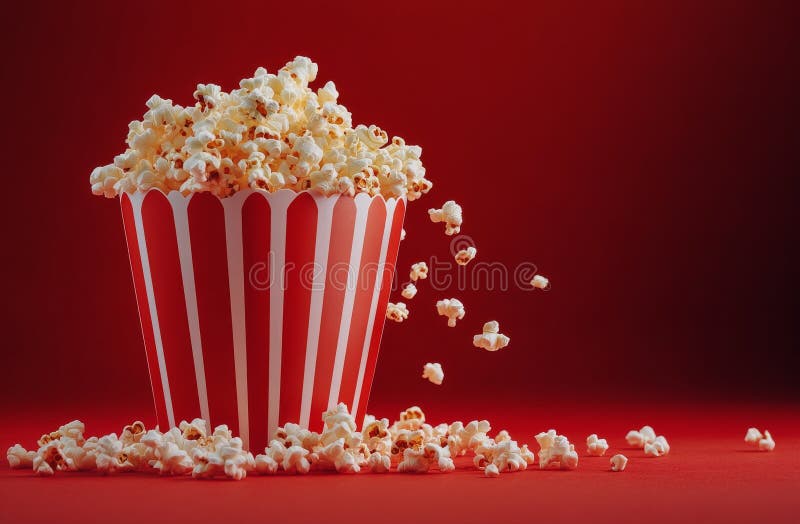 Delicious Popcorn Bursting from a Striped Red Container Against a ...