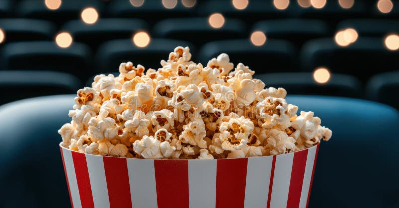 Delicious Popcorn in a Classic Striped Movie Theater Box Stock ...