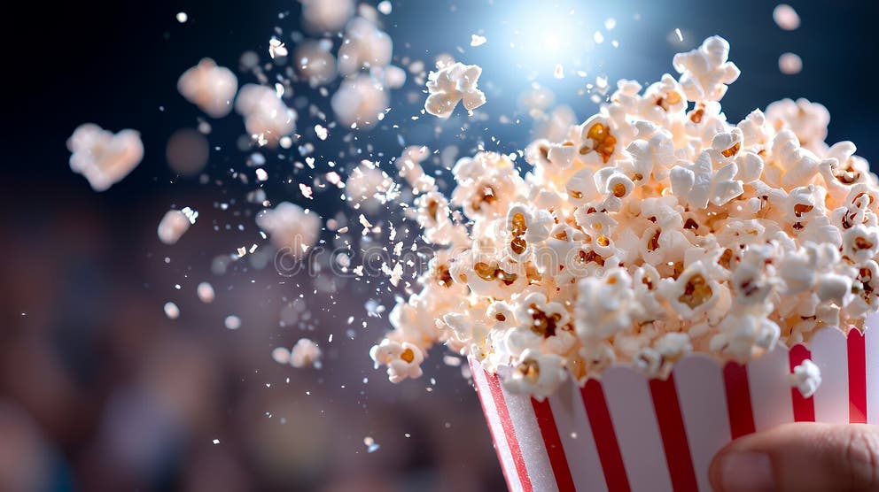 Delicious Popcorn Exploding from a Striped Box with Dynamic Motion and ...