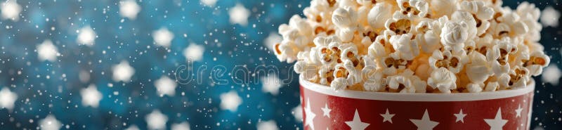 Delicious Popcorn in a Festive Container with Falling Snow Stock ...