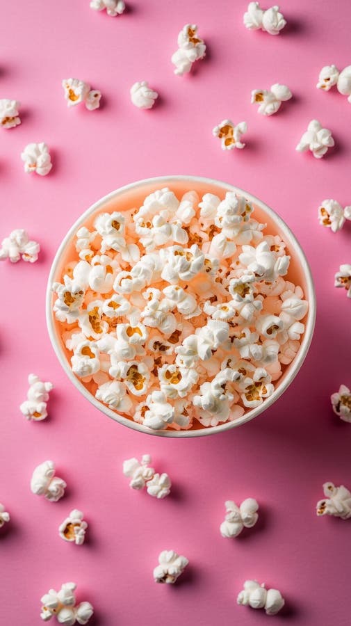 Delicious Popcorn Overflowing from a Pink Bucket on a Pink Background ...