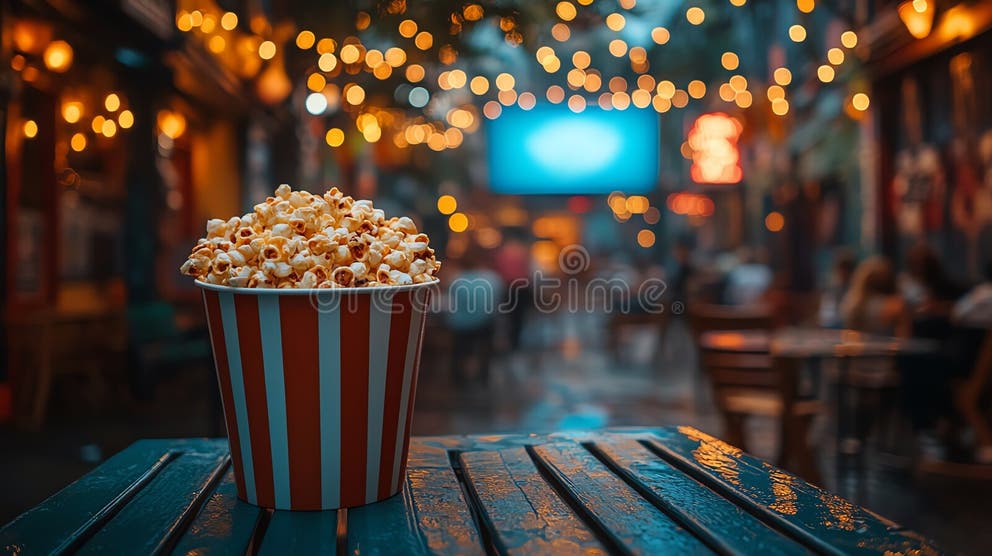 Delicious Popcorn in a Vibrant Setting with Beautiful Lights in the ...