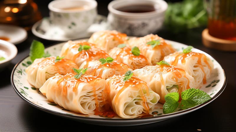 Delicious Popiah Lumpia Taiwanese Spring Roll Food on White Table Stock ...