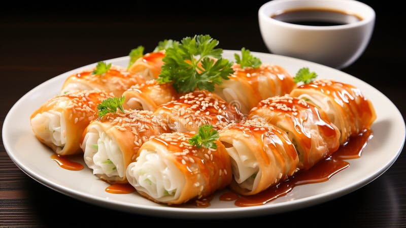 Delicious Popiah Lumpia Taiwanese Spring Roll Food on White Table Stock ...