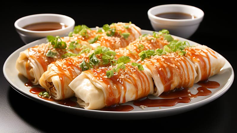 Delicious Popiah Lumpia Taiwanese Spring Roll Food on White Table Stock ...