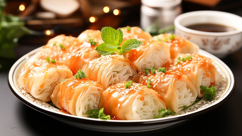 Delicious Popiah Lumpia Taiwanese Spring Roll Food on White Table Stock ...