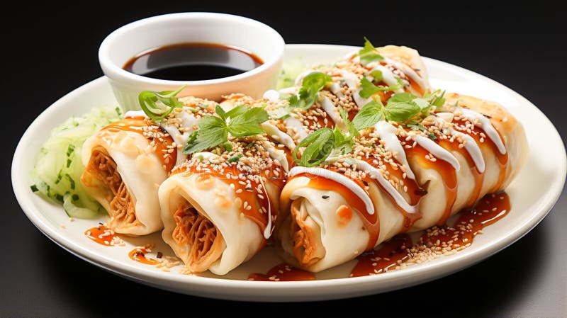 Delicious Popiah Lumpia Taiwanese Spring Roll Food on White Table Stock ...