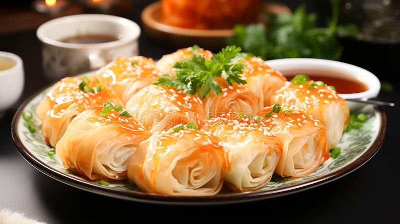 Delicious Popiah Lumpia Taiwanese Spring Roll Food on White Table Stock ...