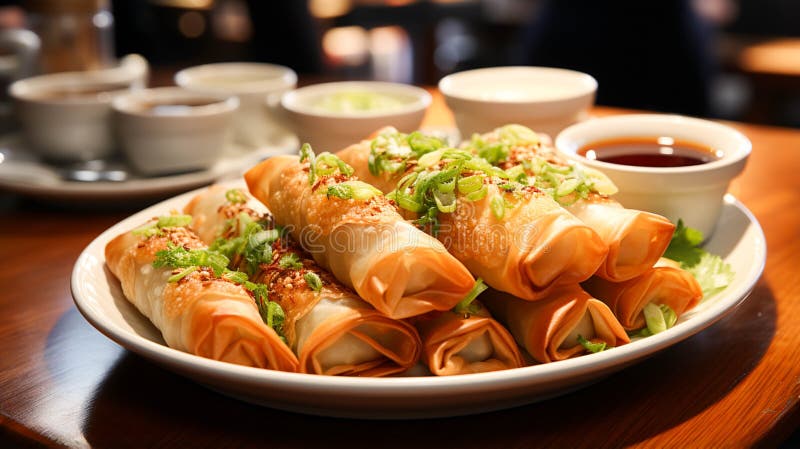 Delicious Popiah Lumpia Taiwanese Spring Roll Food on White Table Stock ...