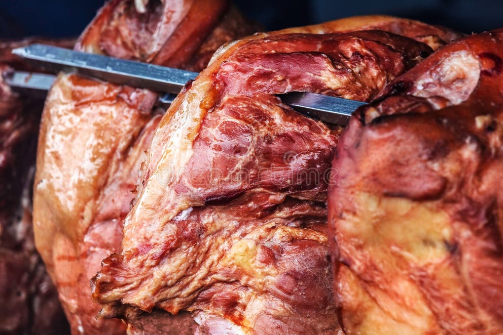 Delicious pork hams cooked stock image. Image of cuisine - 203038799