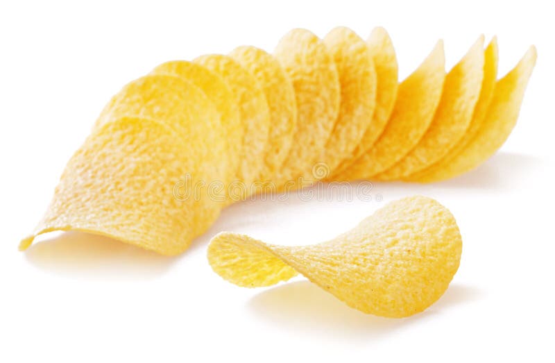 Delicious Potato Chips Isolated on White Background Stock Photo - Image ...