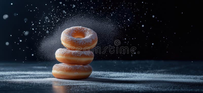 Delicious Powdered Sugar Donuts Stacked with Sugar Dusting, Dark ...