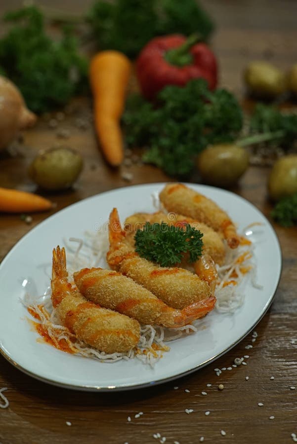 Delicious Prawn Spring Rolls on White Plate Stock Photo - Image of ...