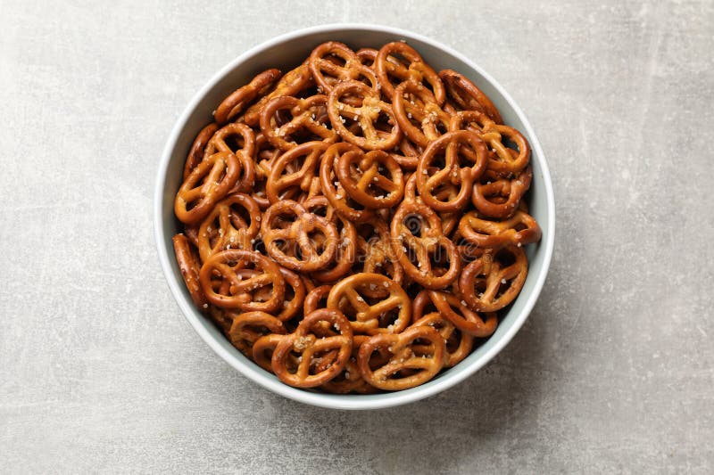 Delicious Pretzel Crackers on Light Table, Top View Stock Image - Image ...