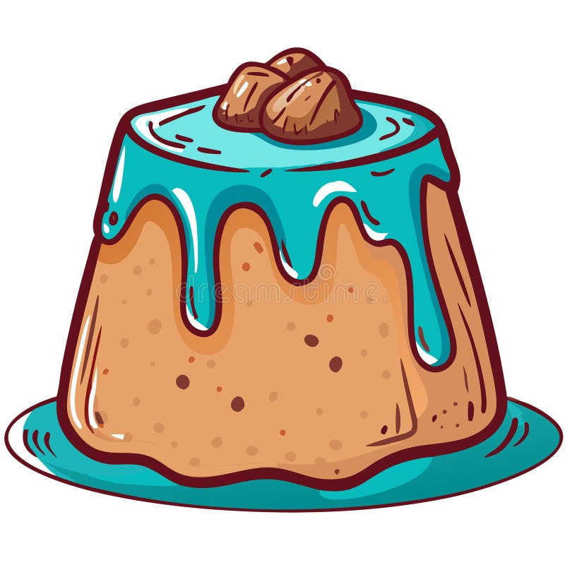Delicious Pudding with Blue Icing Vector Illustration for Dessert ...