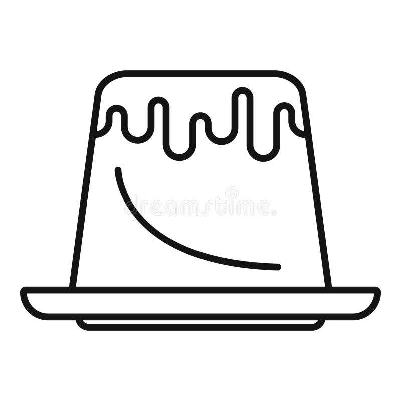 Delicious Pudding Dripping with Chocolate Sauce on Plate Line Art Icon ...