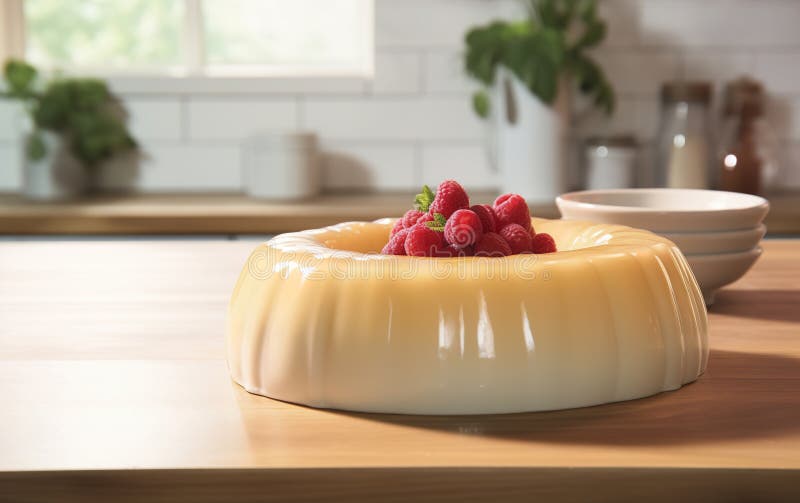 A Delicious Pudding Rests on Top of a Wooden Table. Stock Illustration ...