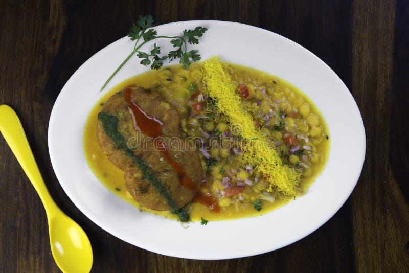 Sev Puri Indian Chat Dish Served on a Black Plate Stock Image - Image ...