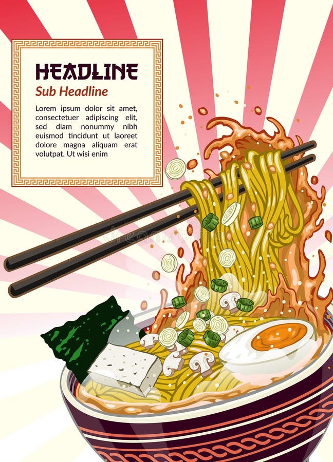 Delicious Ramen Noodle Illustration Background with Space for Text ...