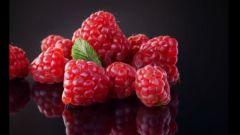 Delicious Raspberries on a Reflective Surface Minimalist Black ...