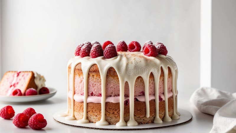 Delicious Raspberry Cake with Creamy Frosting Drip. Stock Image - Image ...