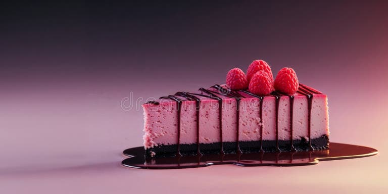 Delicious Raspberry Cheesecake Slice with Chocolate Drizzle Stock Photo ...
