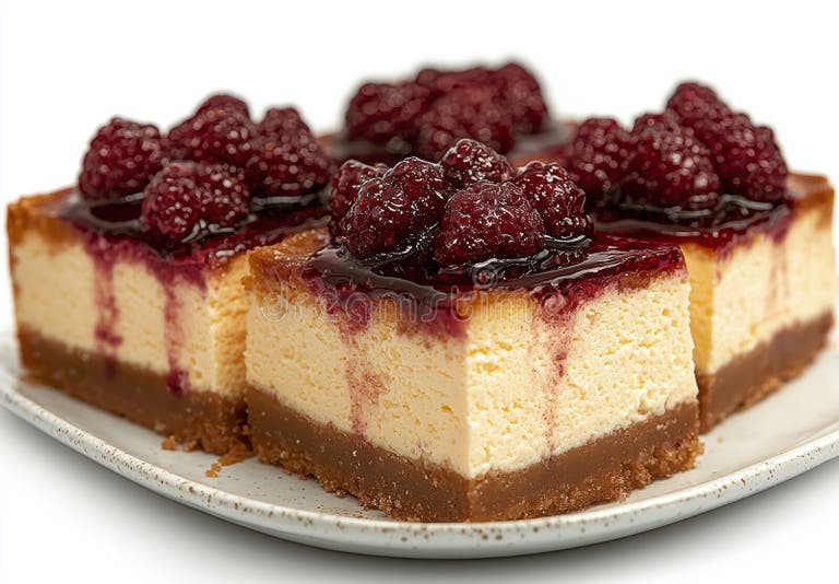 Delicious Raspberry Cheesecake Squares on a Plate. Stock Illustration ...