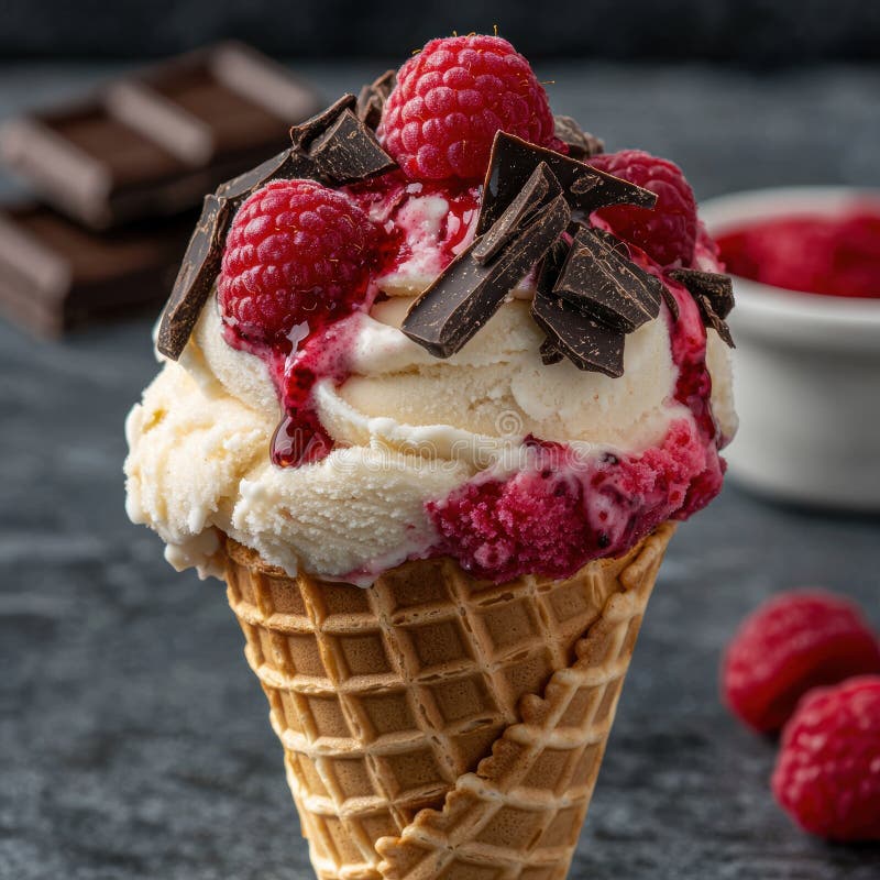 Delicious Raspberry and Chocolate Ice Cream Cone Stock Illustration ...